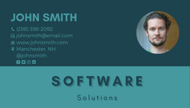 Editable Software Solutions Business Card Template With Social Media ...