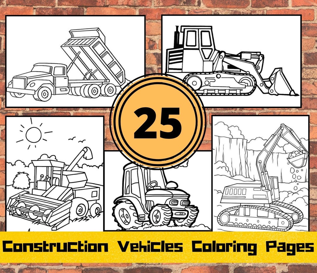 25 Construction Vehicles Coloring Pages, Trucks and Tractors, Instant ...