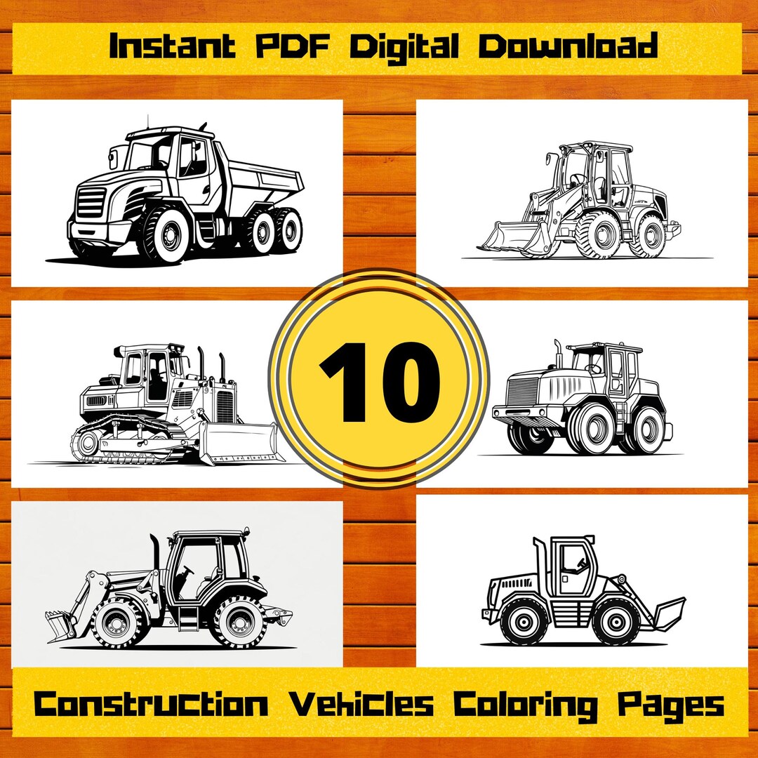 Construction Vehicles Coloring Book: Kids Printable Activity Pages (PDF ...
