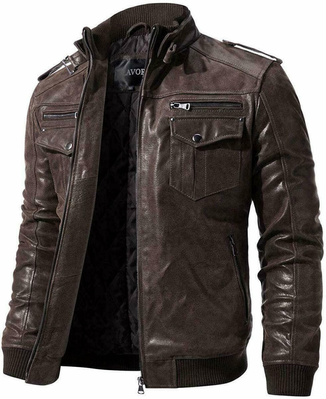 Men's Slim Fit Brown Biker Genuine Leather Jacket Mens Handmade ...