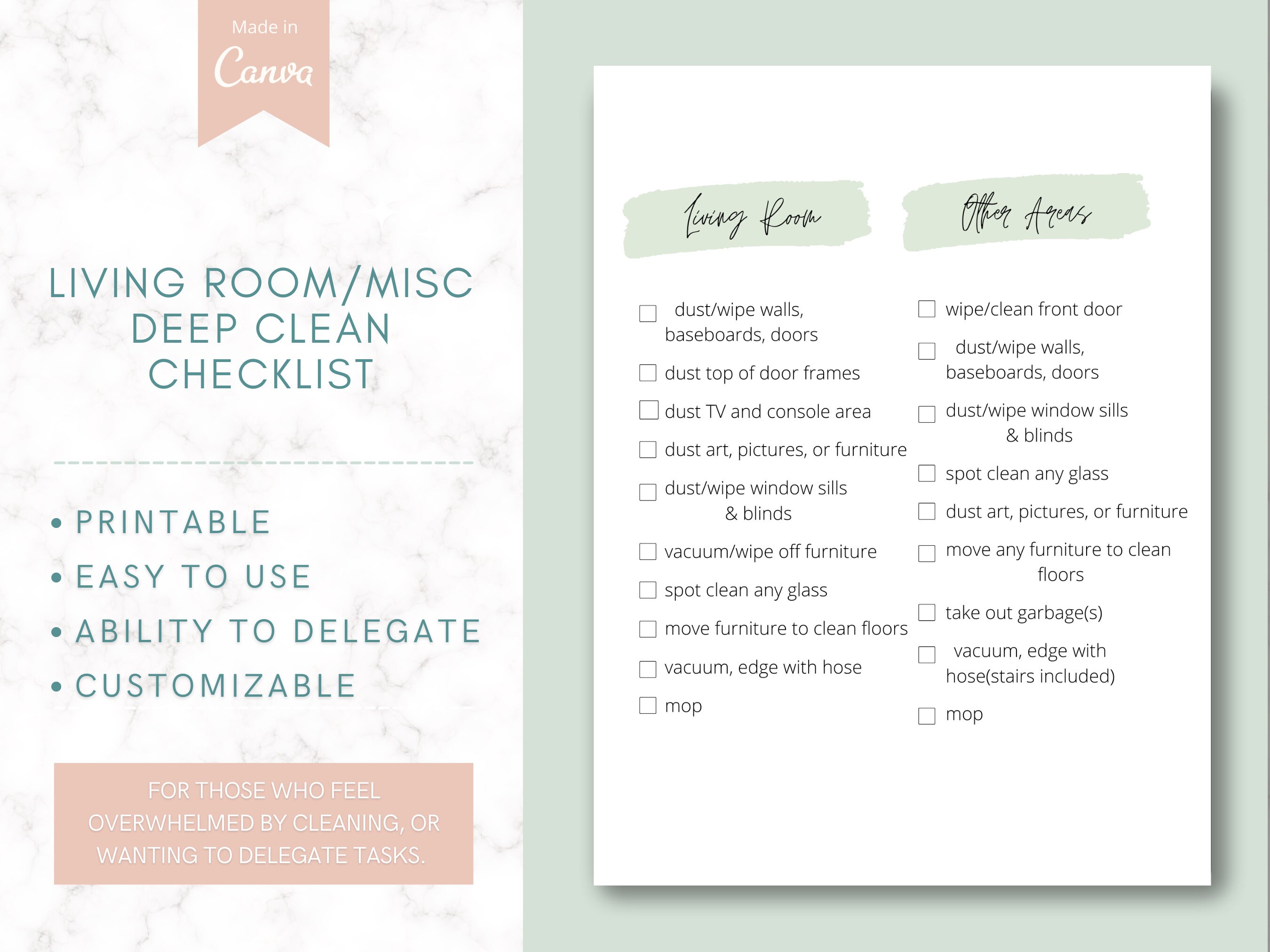 EDITABLE Deep Clean Checklist by Room - Etsy