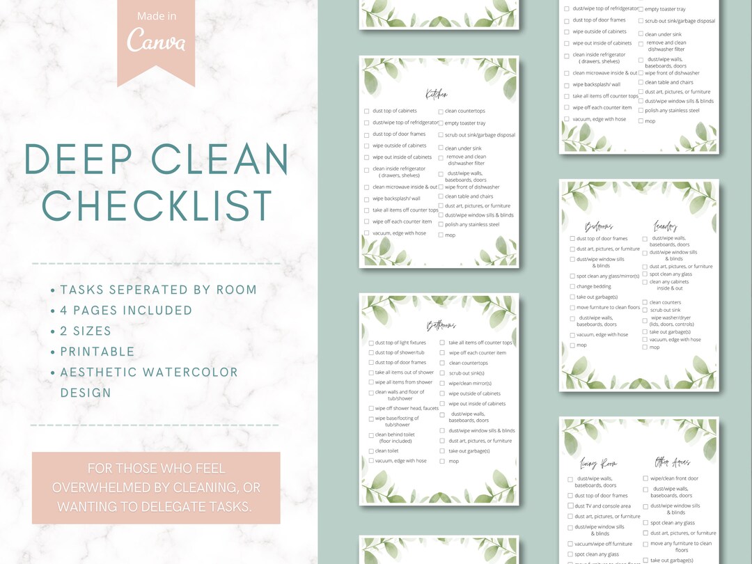 EDITABLE Deep Clean Checklist by Room - Etsy UK