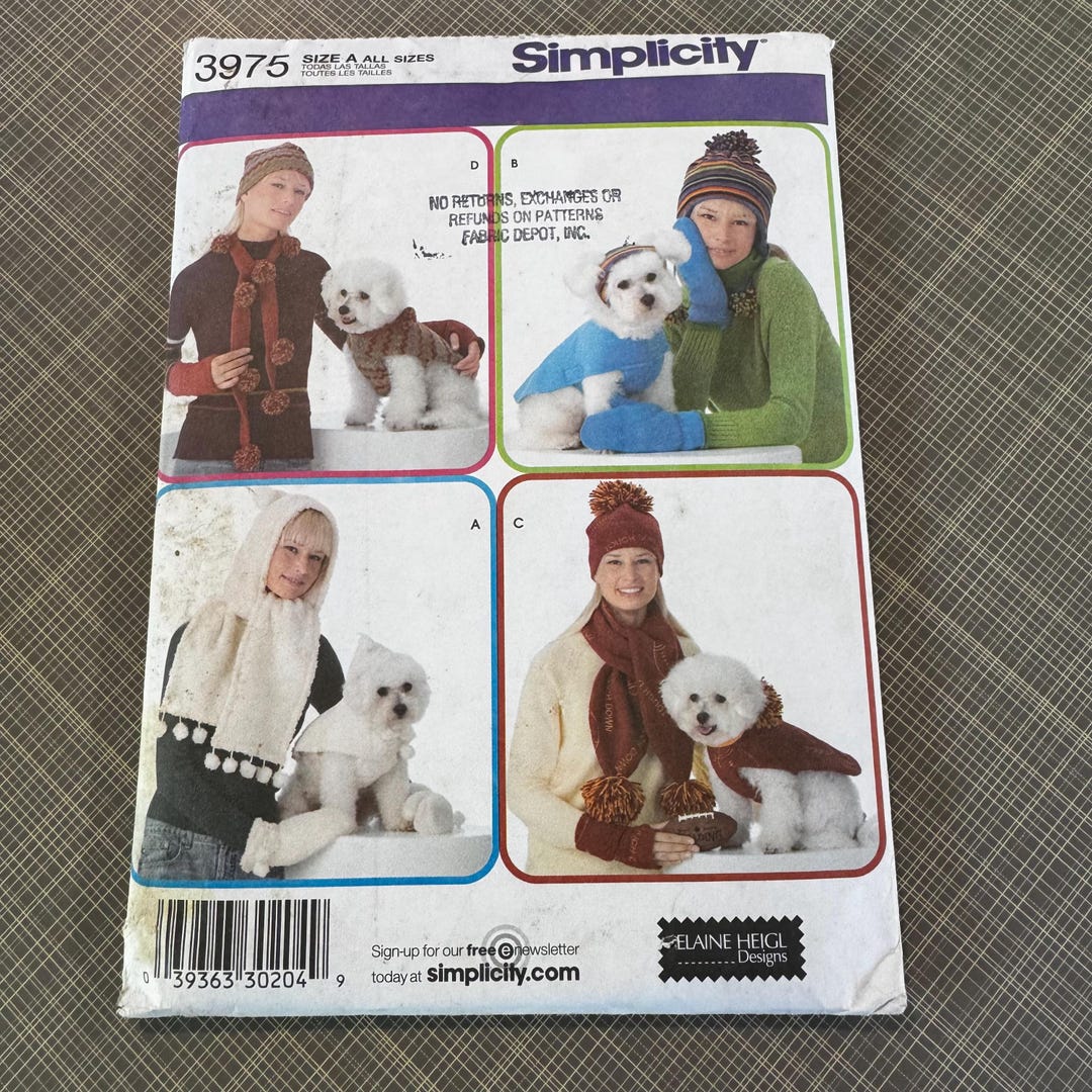 Simplicity 3975 Sewing Pattern Misses and Dogs Winter Accessories Pet ...