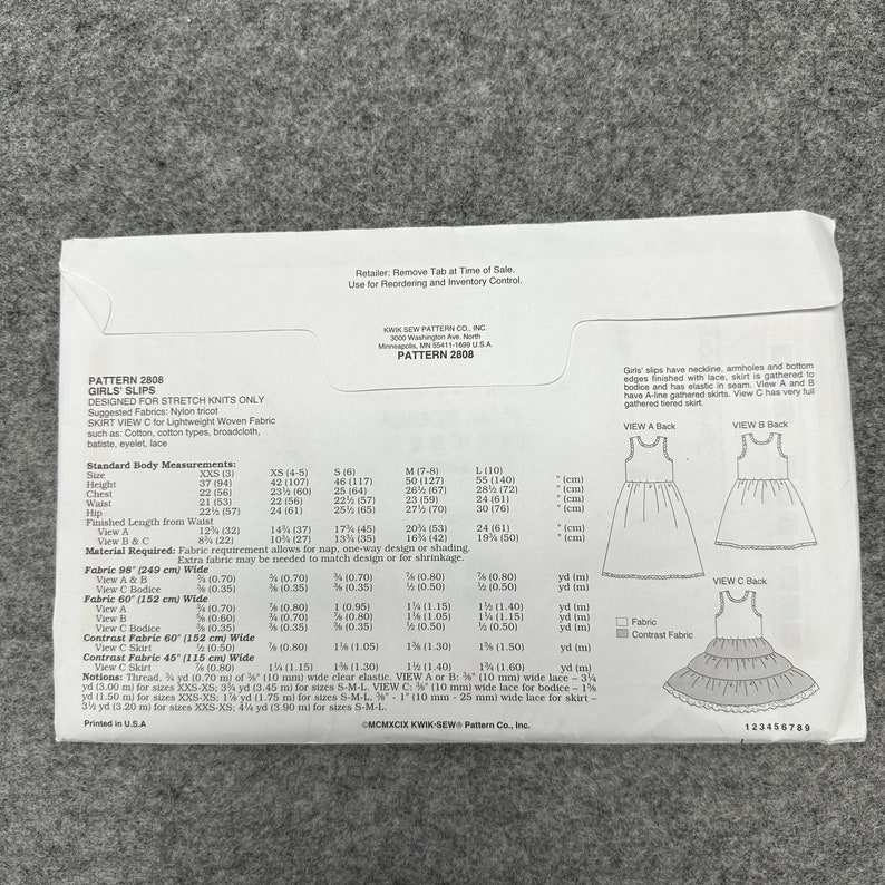 Kwik Sew 2808 Sewing Pattern Girls' Slips 3 Views, A-lline and Gathered ...