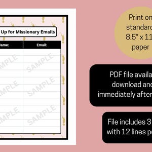 Missionary Email Signup Printable Sheet Pink Moroni Digital Download ...
