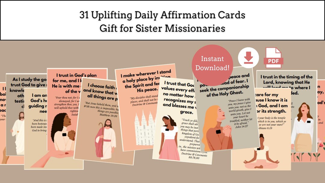 Sister Missionary Gift Daily Affirmation Cards - 31 Cards for Sisters ...