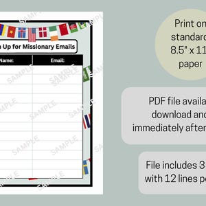 Missionary Email Signup Printable Sheet Digital Download ~ for LDS ...