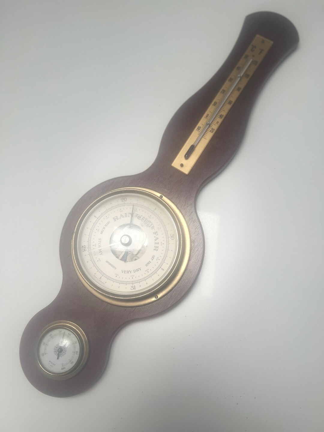 Vintage Art Deco Dark Wood Banjo Nautical Barometer Staiger Made in ...