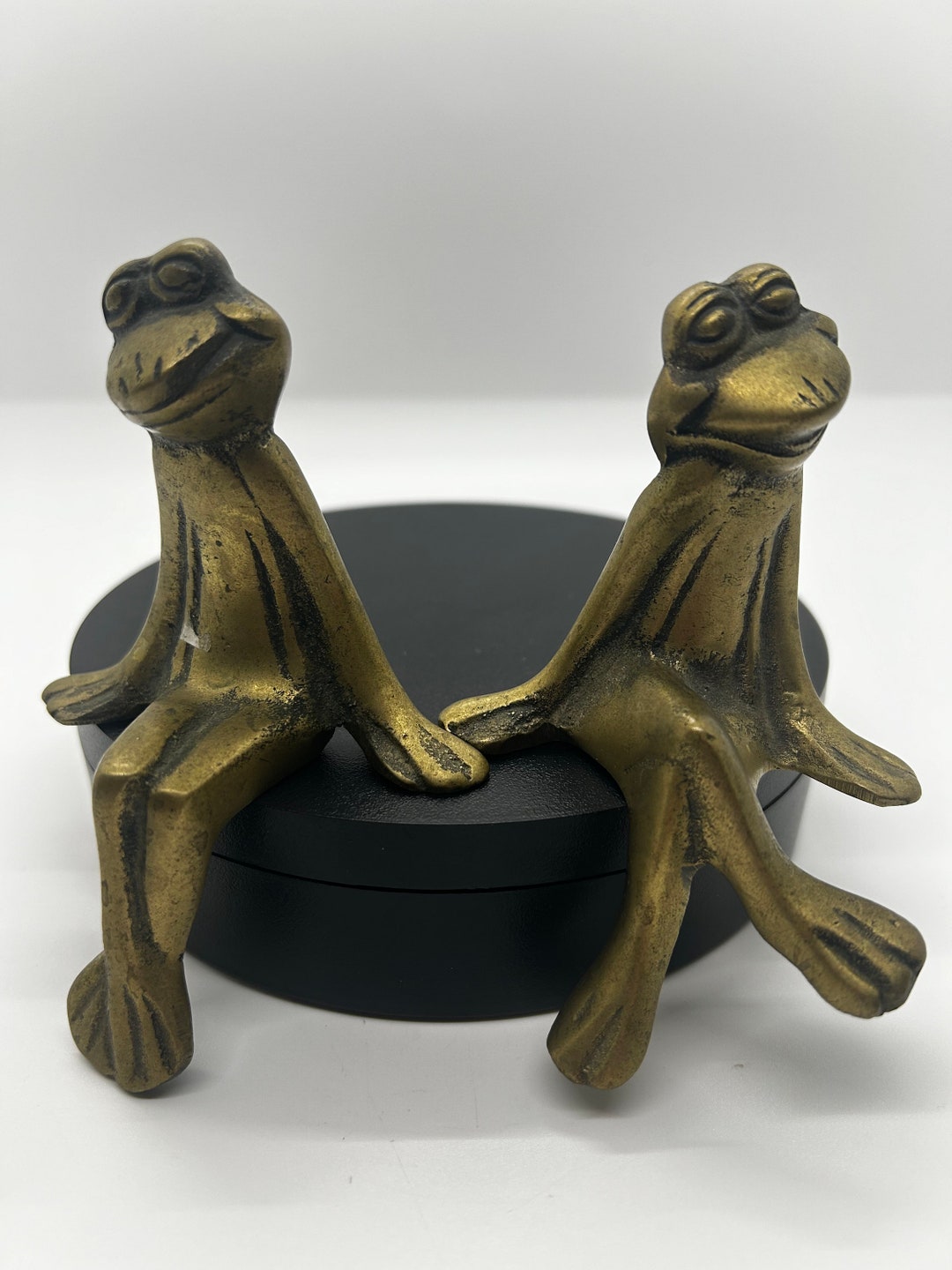 Vintage Brass Frog Shelf Sitters Pair - Etsy