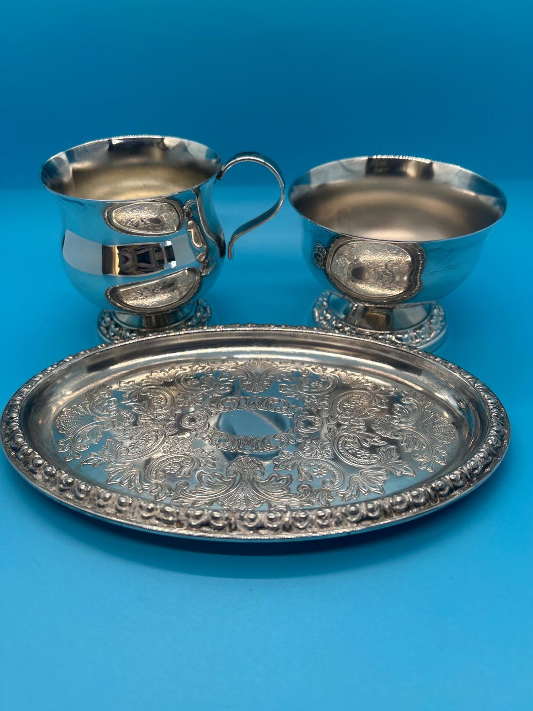 Vintage Ianthe of England Sugar Bowl and Creamer on Tray Silver Plated ...