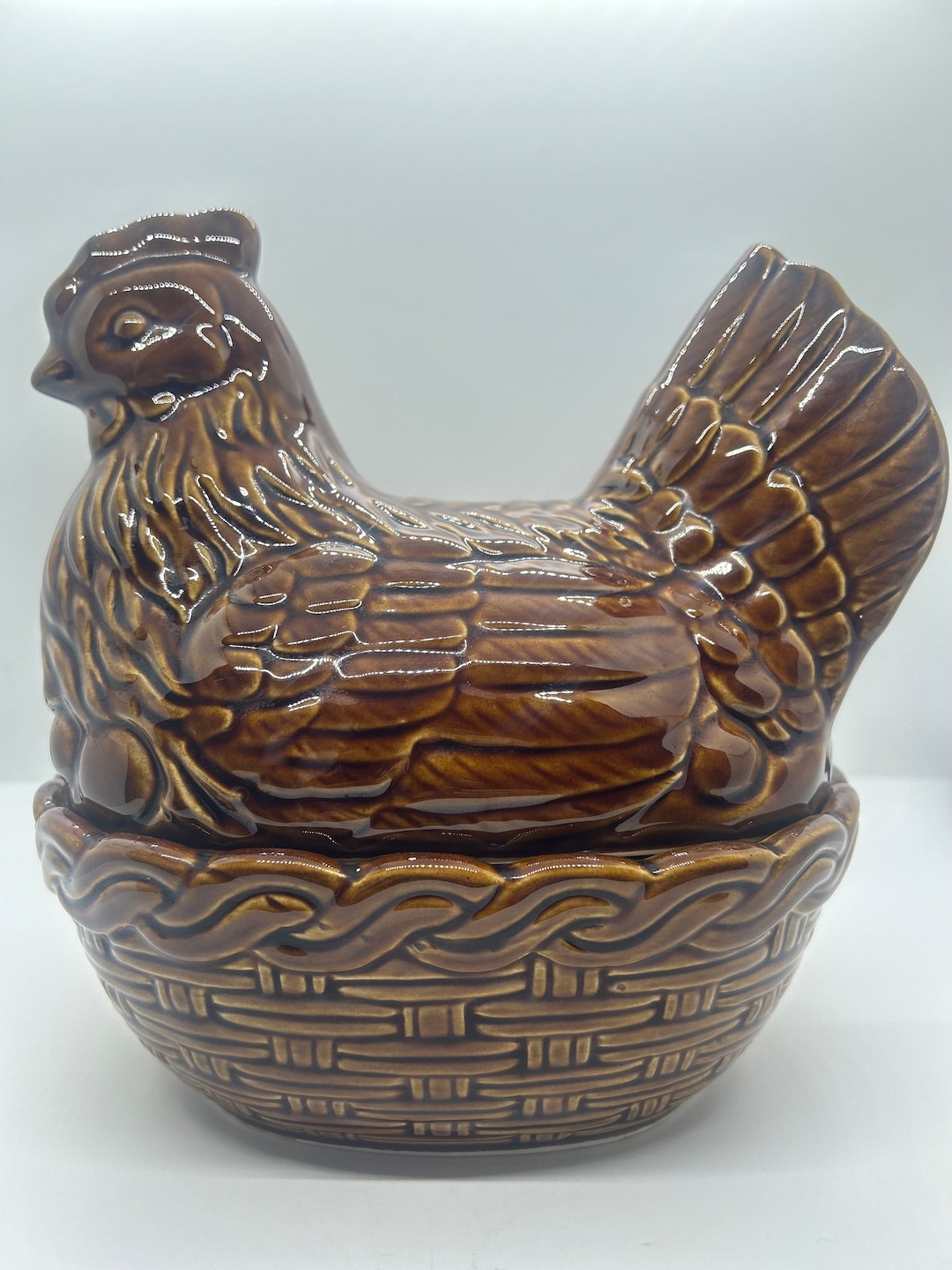 Vintage Brown Ceramic Chicken Egg Holder Large - Etsy