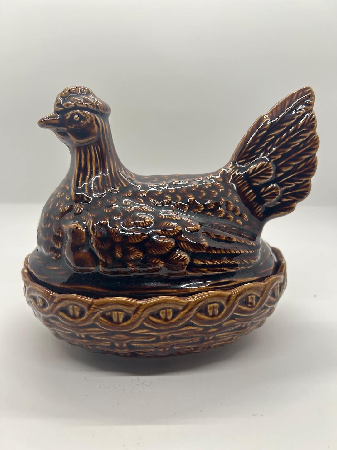 Vintage Brown Glazed Ceramic Chicken Egg Holder - Etsy