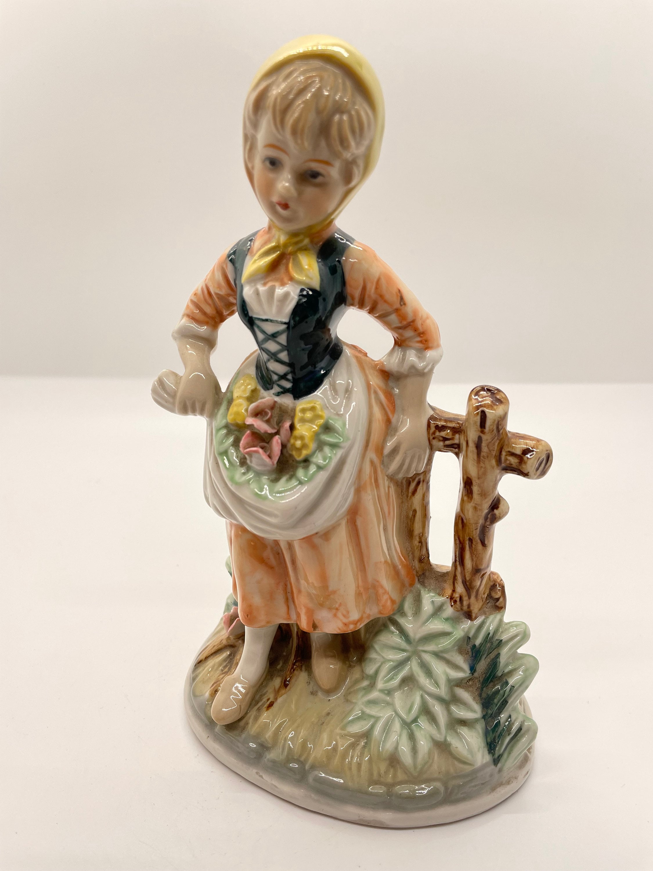 Vintage Ceramic Figurine Girl With Floral Basket - Etsy