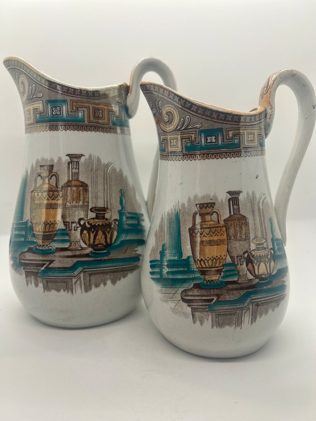 Antique Late Victorian/edwardian Tin Glazed Earthenware Jugs Etruscan ...