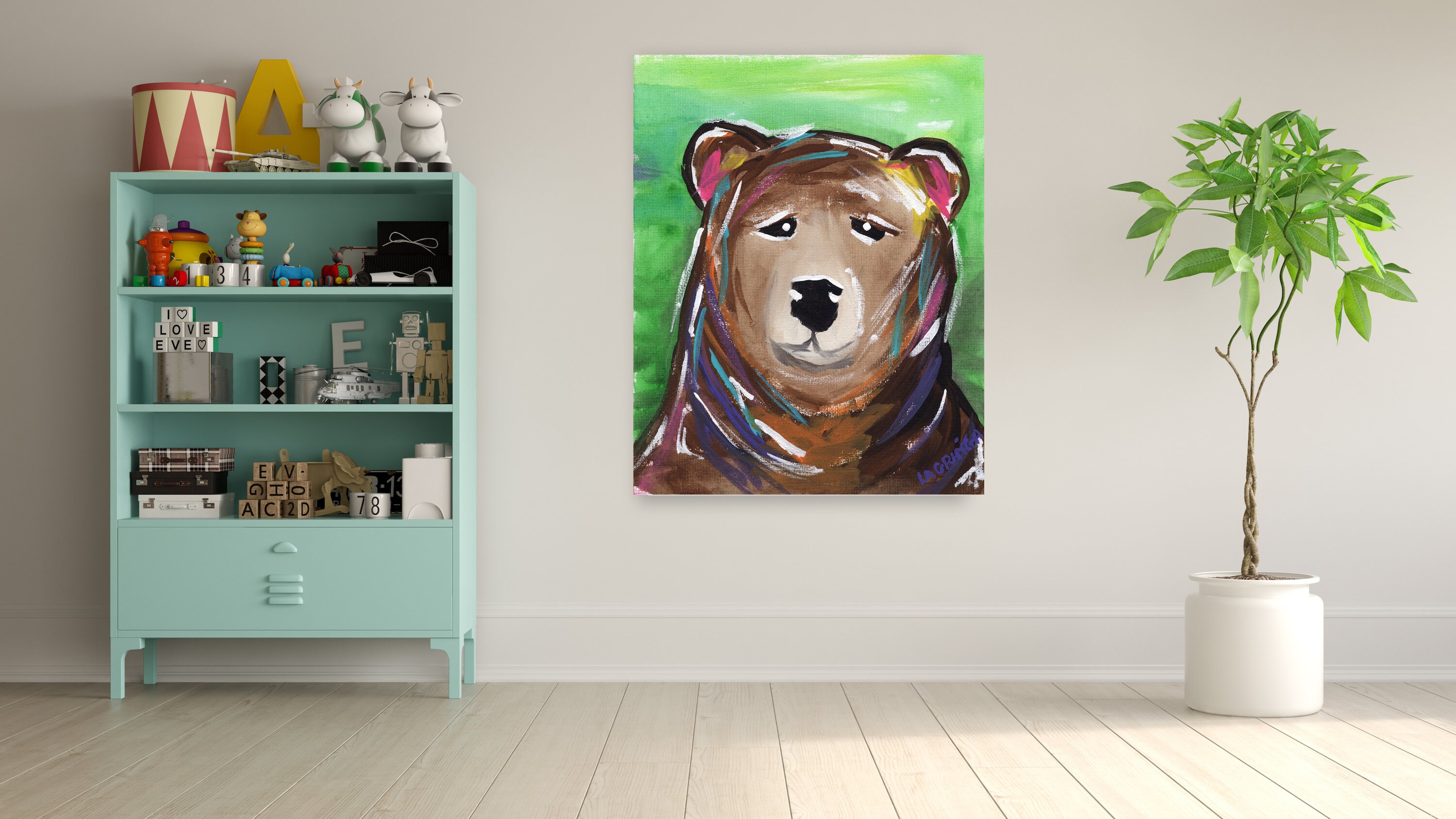 Printable Wall Decor, Digital Download Art Print, Barry the Bear, Cute ...