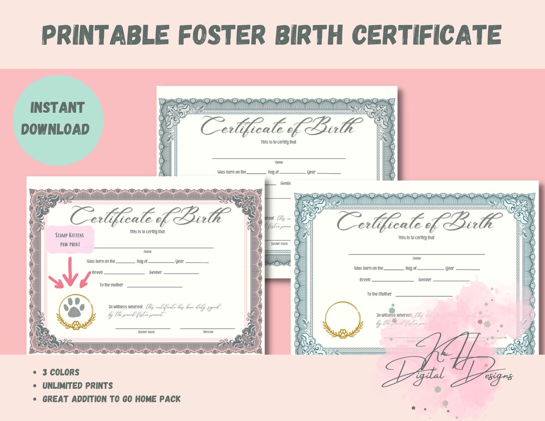 Printable Foster Puppy Birth Certificate - Etsy Australia