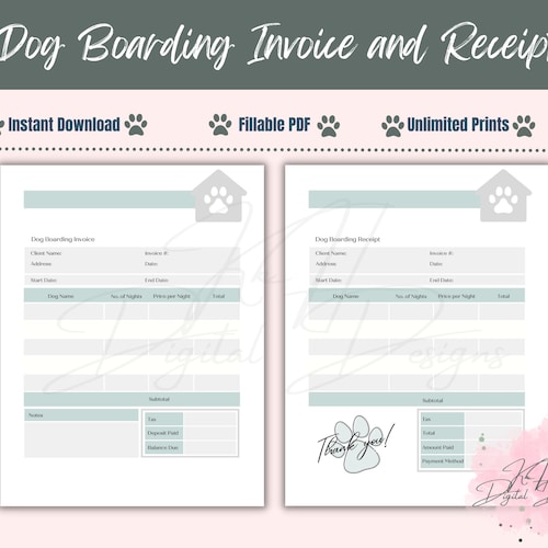 Dog Boarding and Daycare Invoice and Receipt Pet Sitting - Etsy