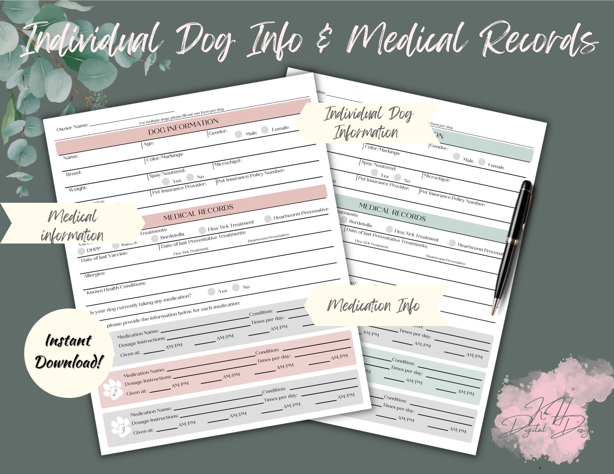 Professional Format Printable Dog Boarding Registration Form Digital ...