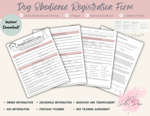 Professional Format Printable Dog Boarding Registration Form Digital ...