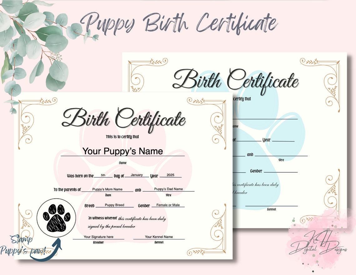 Printable Puppy Medical Record With Birth Certificate - Etsy