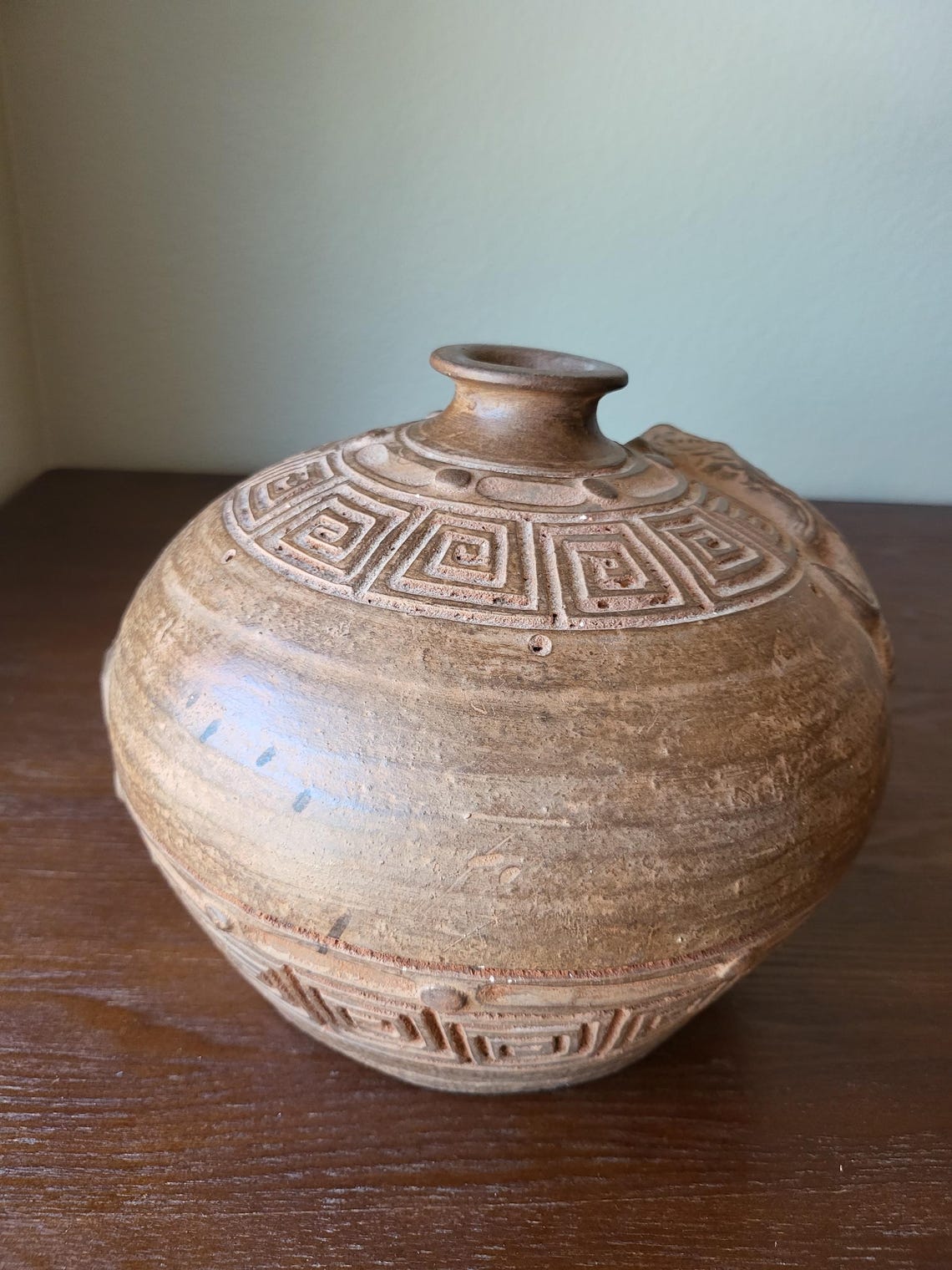 Vintage Chinese Terracotta Jug With Koi Fish in High Relief and Greek ...