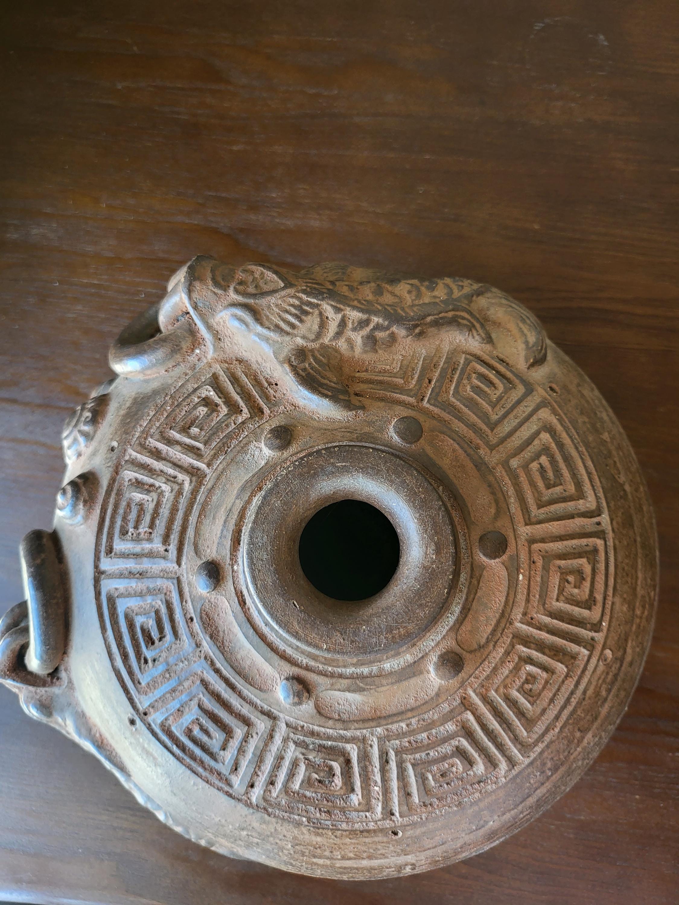 Vintage Chinese Terracotta Jug With Koi Fish in High Relief and Greek ...
