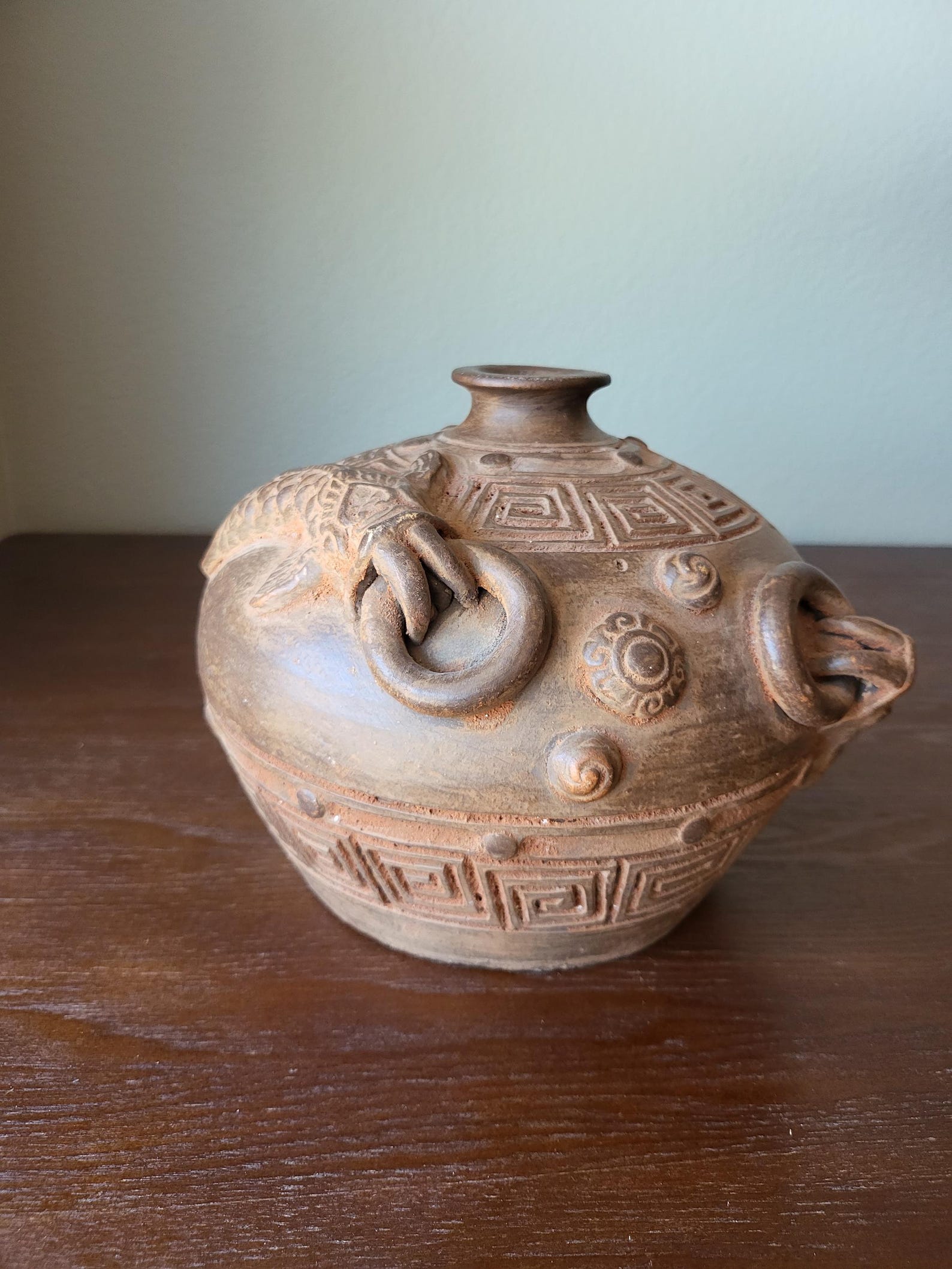 Vintage Chinese Terracotta Jug With Koi Fish in High Relief and Greek ...