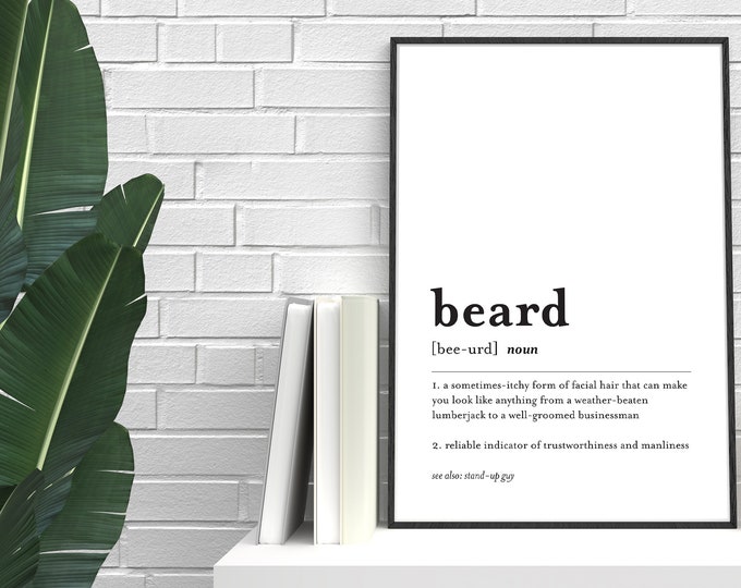 Beard and Mustache Chart - Facial Hair Art Print - Barber Shop Decor ...