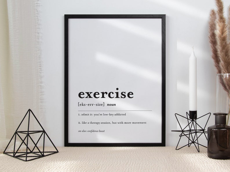 Exercise Definition Exercise Poster Gym Black and White Wall - Etsy