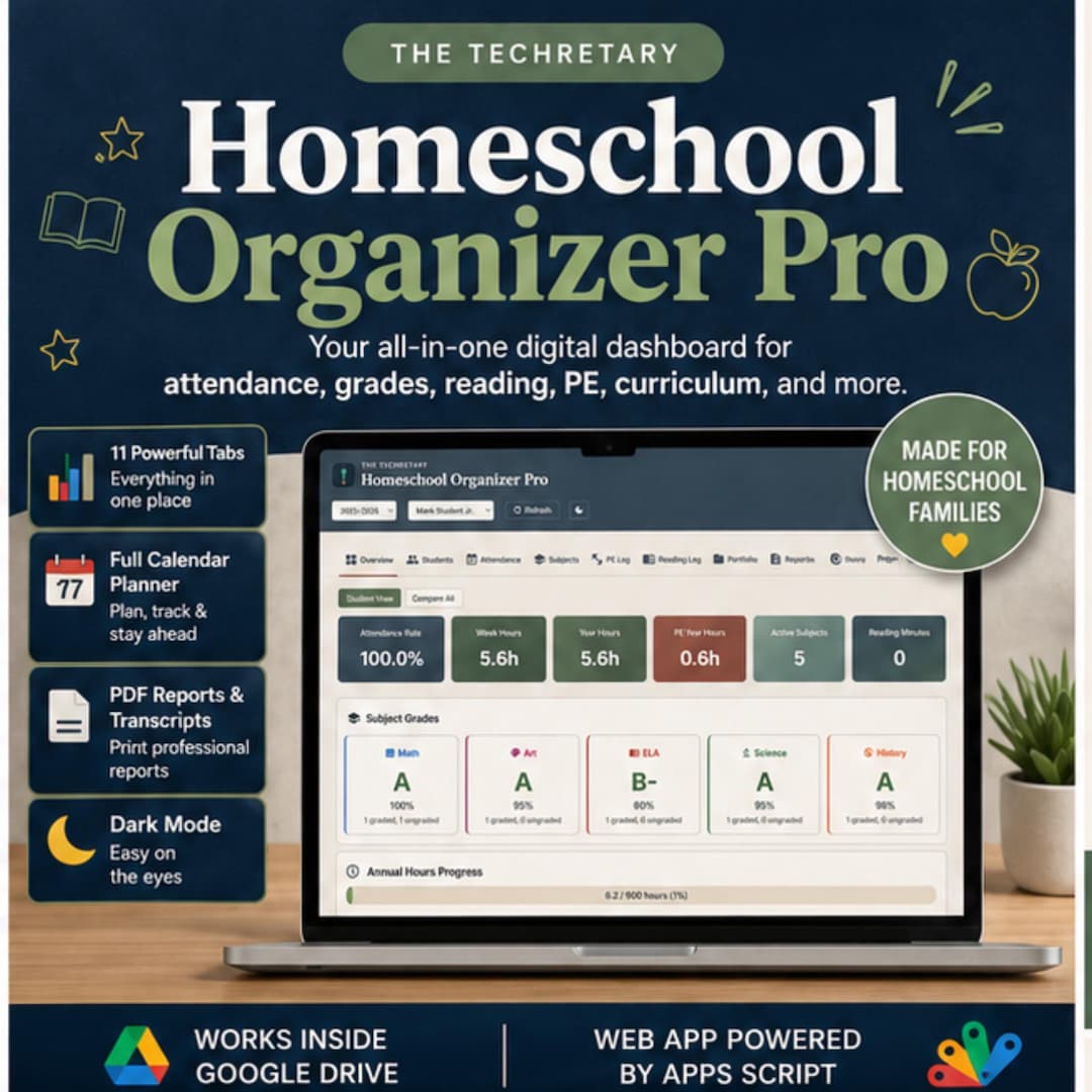 Homeschool Planner Dashboard | Google Sheets Organizer | Attendance ...