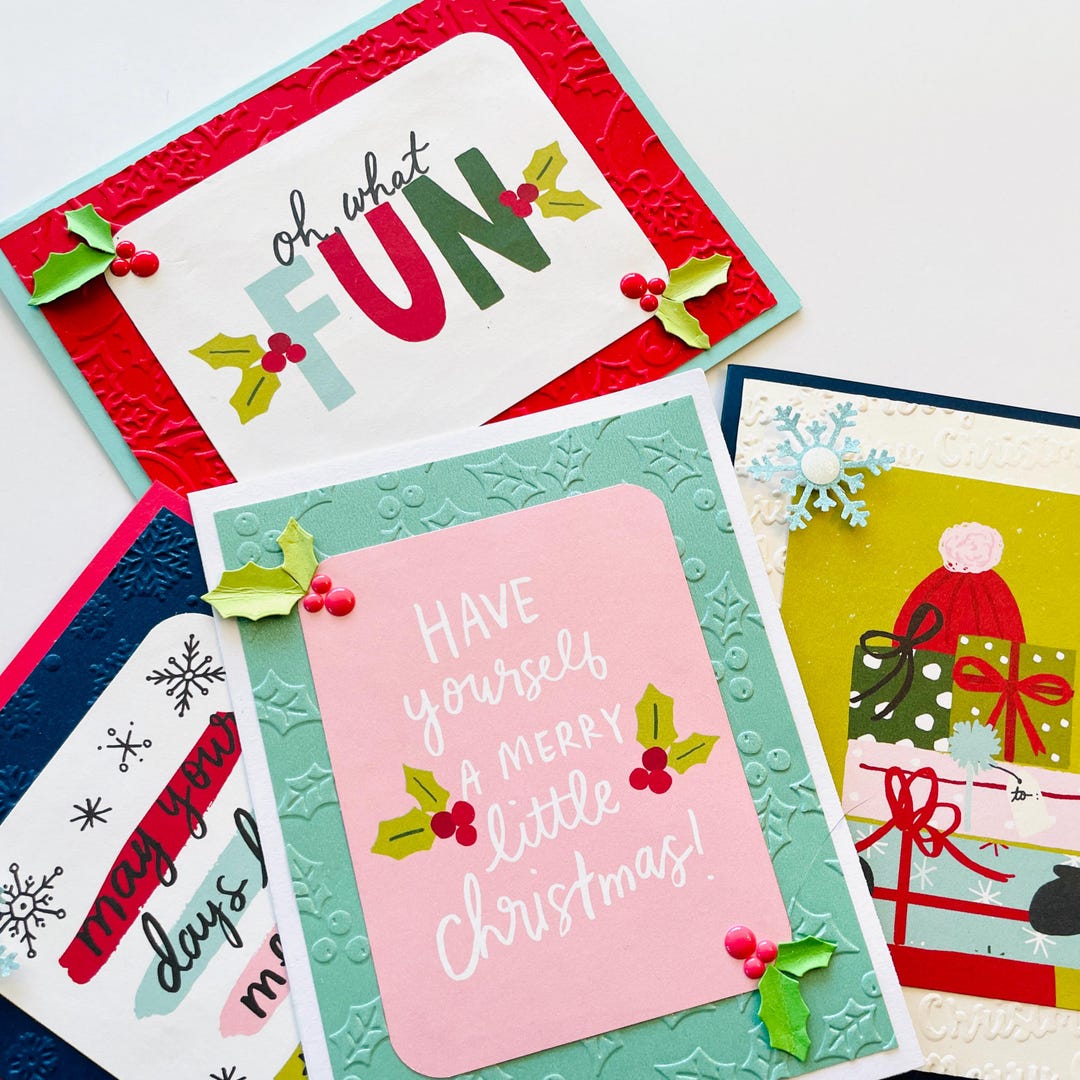 Handmade Christmas Cards Set of 4 Embossed Designs Oh What Fun Merry ...