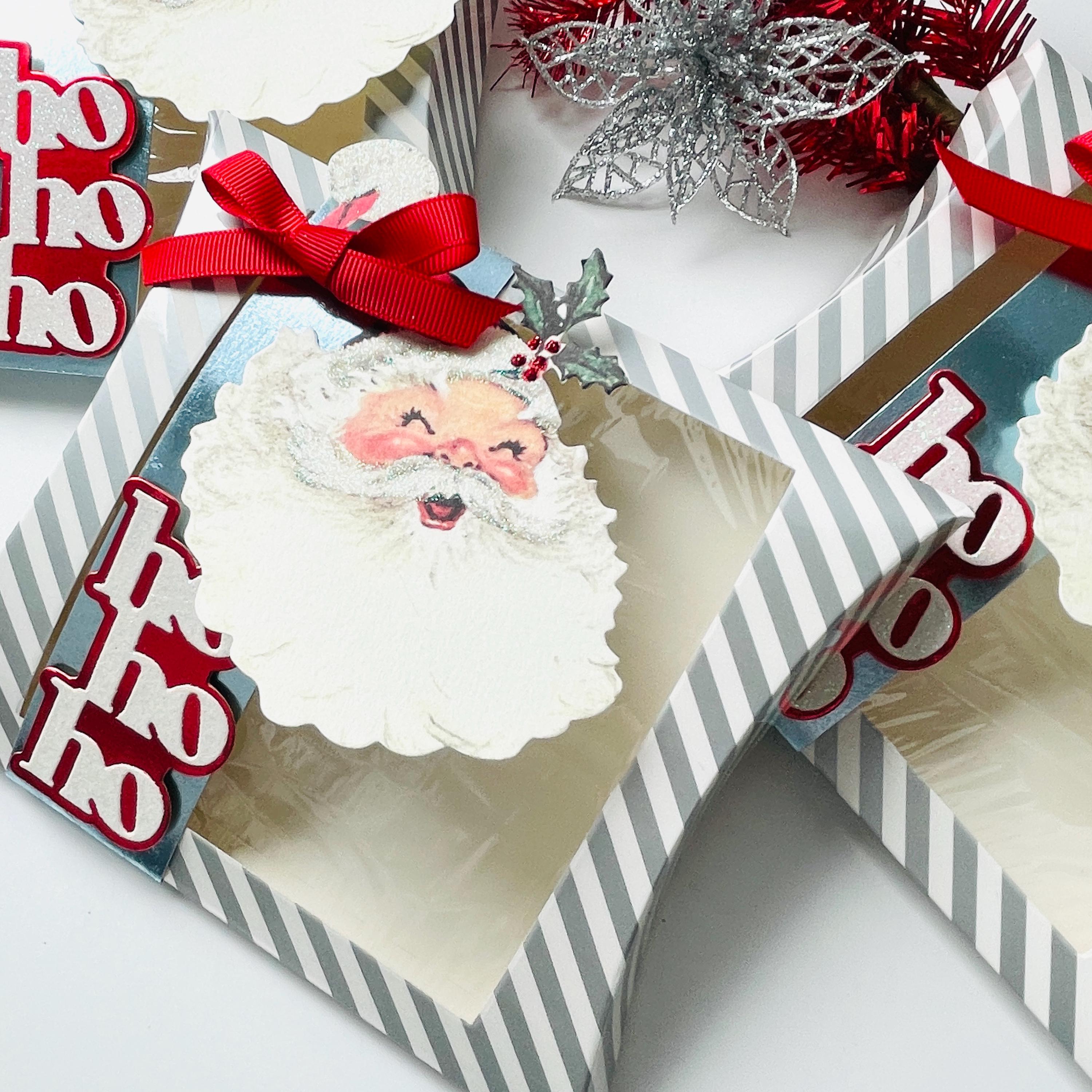 Christmas Gift Box, Pillow Boxes, Gift Card Holder, Vintage Style Santa ...