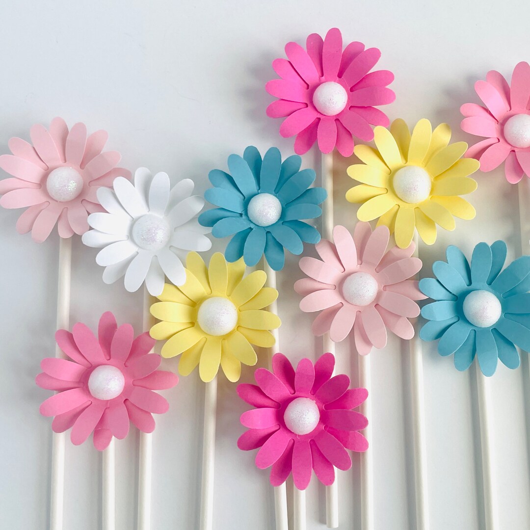 Daisy Flower Cupcake Toppers Handmade Birthday Party Decorations Cake ...