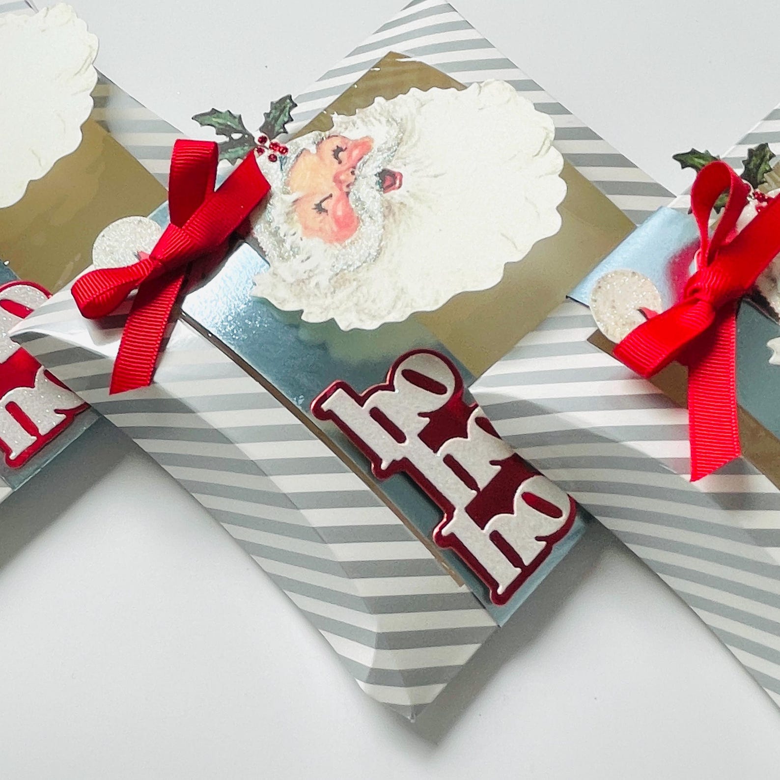 Christmas Gift Box, Pillow Boxes, Gift Card Holder, Vintage Style Santa ...