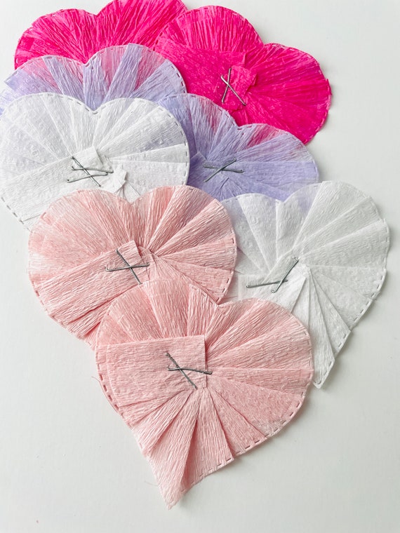 Handmade Crepe Paper Rosettes In Heart Shape Die Cuts Set of 8 For ...