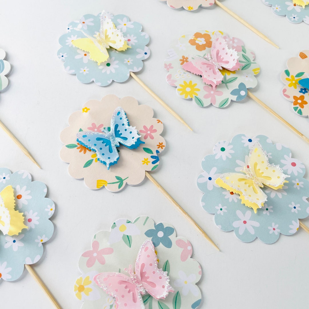 Butterfly Cupcake Toppers Embellishments Spring Die Cuts Handmade Paper ...