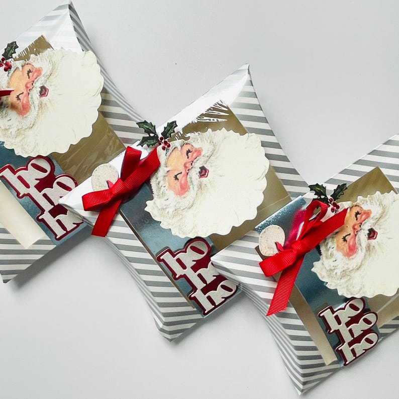 Christmas Gift Box, Pillow Boxes, Gift Card Holder, Vintage Style Santa ...