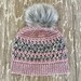 Pink and Variegated Gray/pink/white Crochet Alpine Beanie With Faux Fur ...