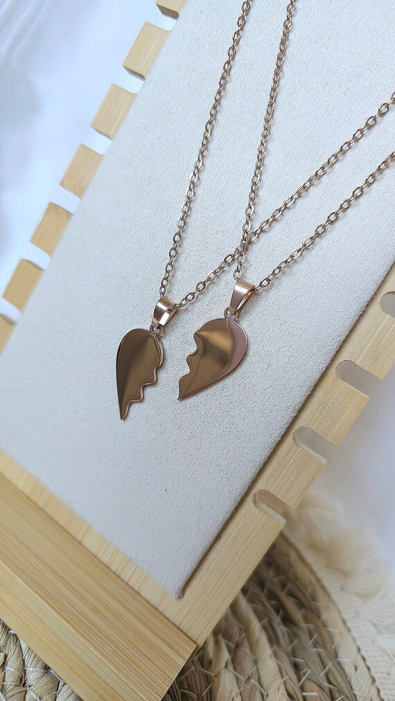 Broken Heart Necklaces Friendship Necklaces Couple Necklaces Rose Gold Stainless Steel Etsy