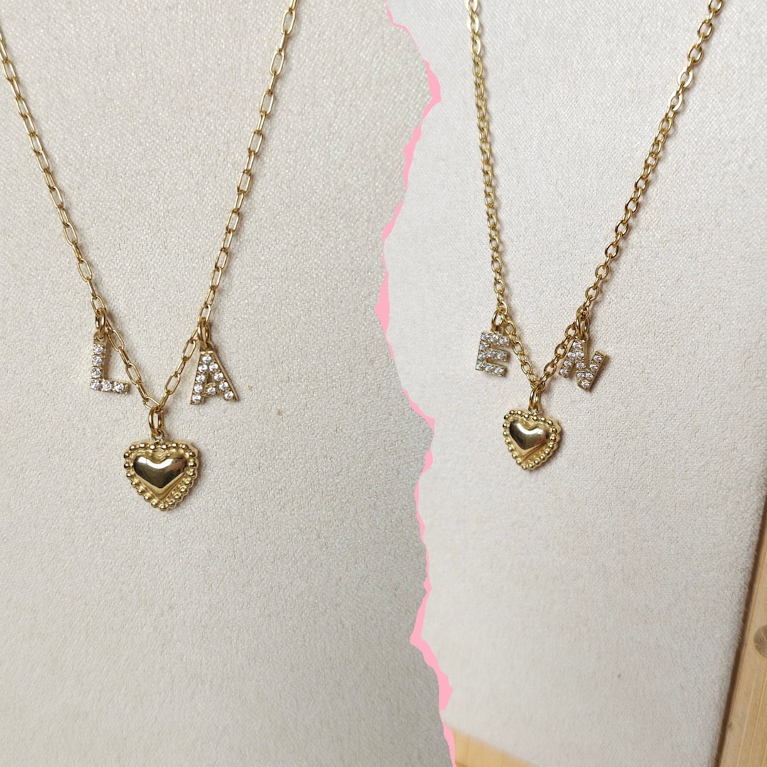 Personalized Heart & Initials Necklace - Gold-plated Stainless Steel ...
