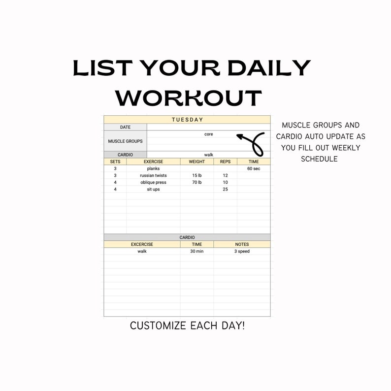 Google Sheets Workout Planner Spreadsheet Template - Instant Digital ...