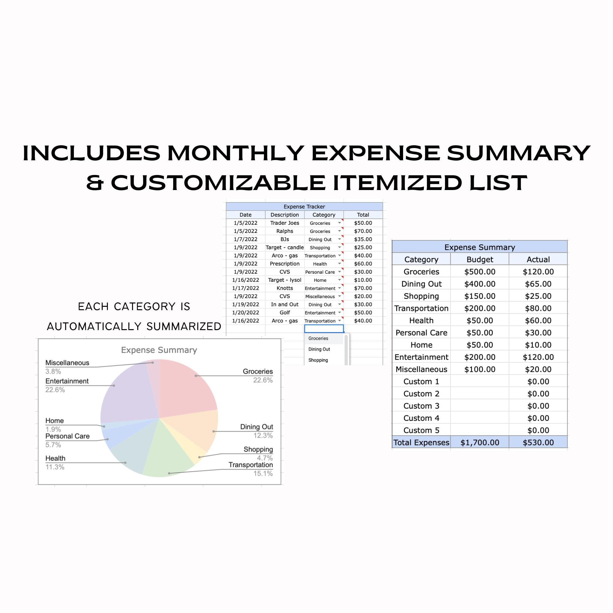 Simple Monthly Expense Tracker Spreadsheet Template, Personal Finance ...