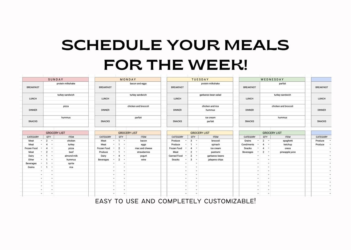 Google Sheets Meal Planner and Grocery List Spreadsheet - Etsy