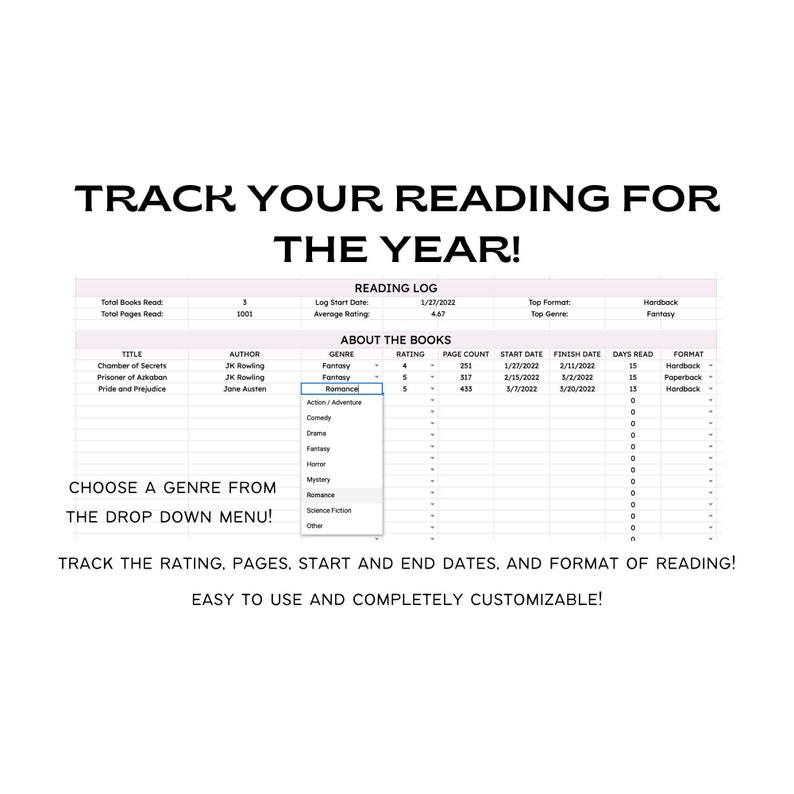 Google Sheets Reading Book Tracker - Instant Digital Download - Etsy