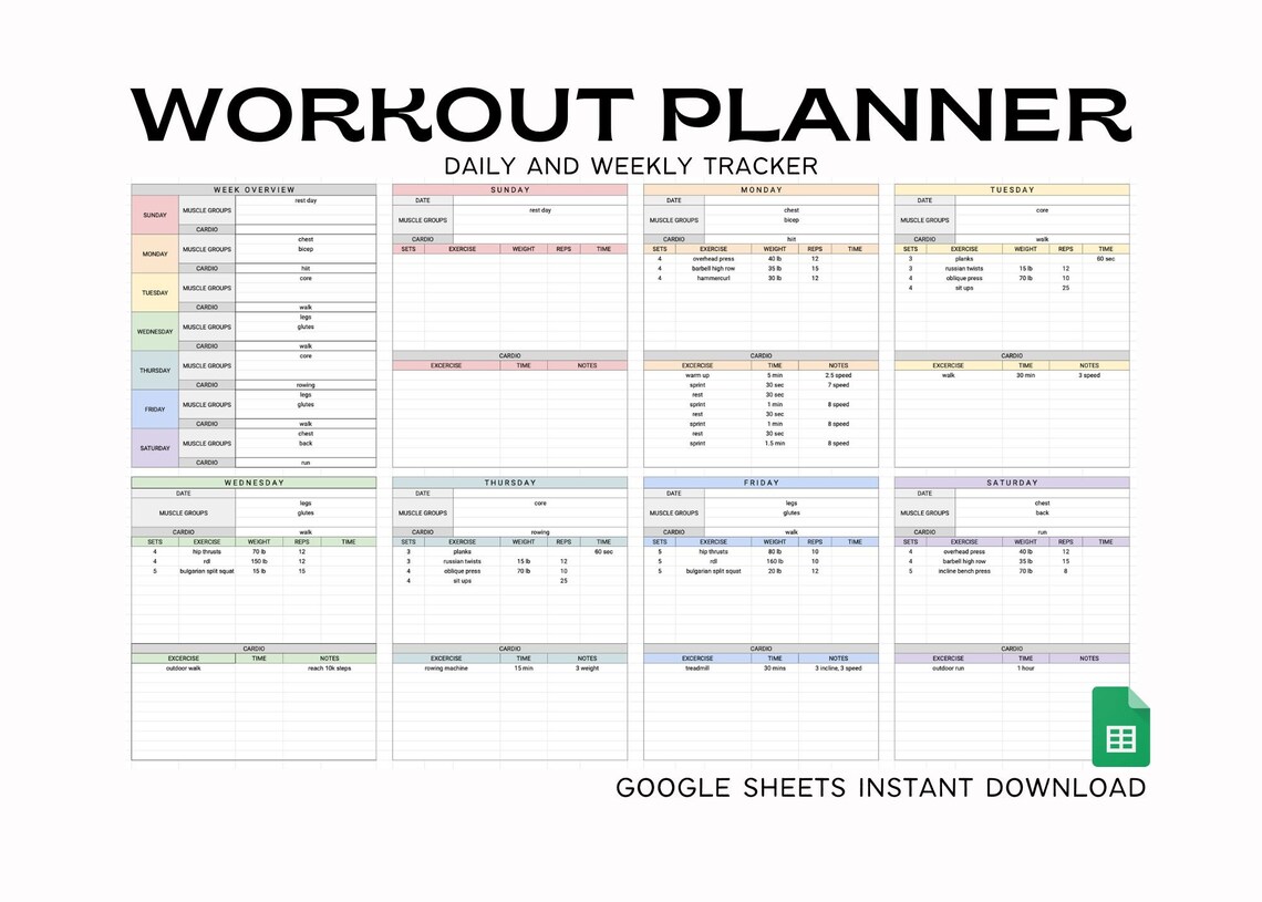 Google Sheets Workout Planner Spreadsheet Template Instant - Etsy