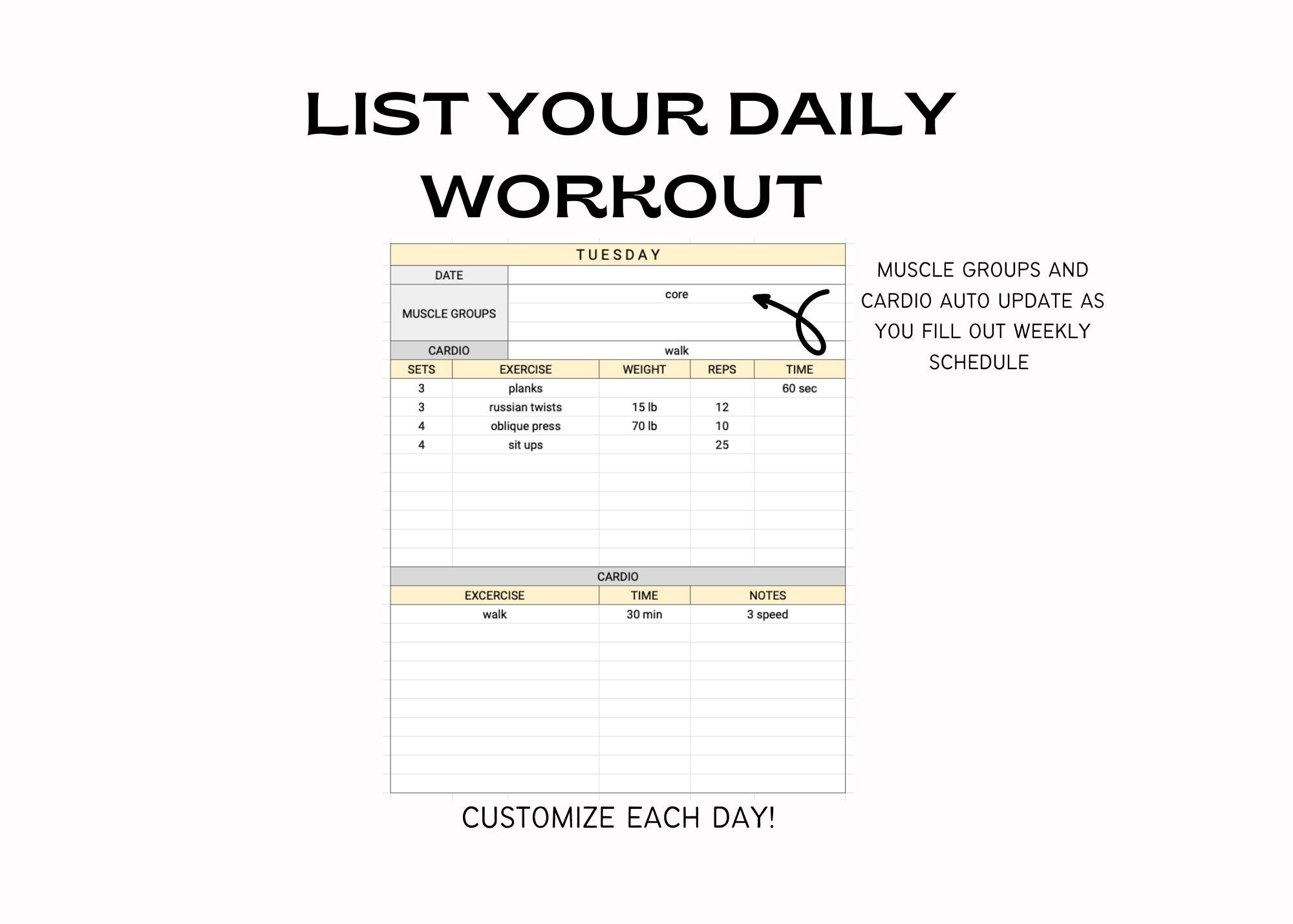 Google Sheets Workout Planner Spreadsheet Template Instant - Etsy