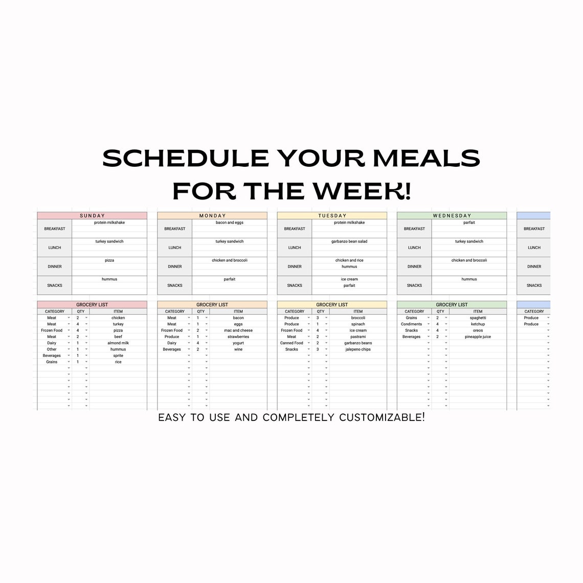 Google Sheets Meal Planner and Grocery List Spreadsheet Template ...
