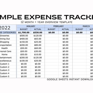 Simple Monthly Expense Tracker Spreadsheet Template Personal - Etsy