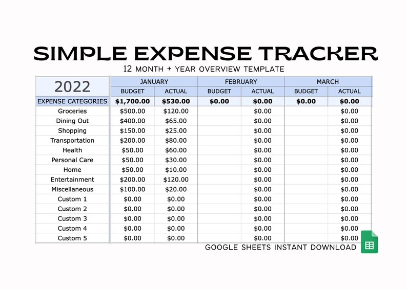 Simple Monthly Expense Tracker Spreadsheet Template Personal - Etsy