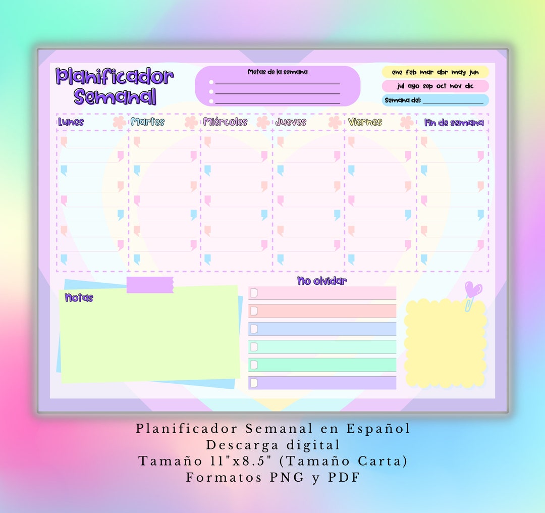 Weekly Planner in Spanish / Weekly Planner spanish Digital Download ...